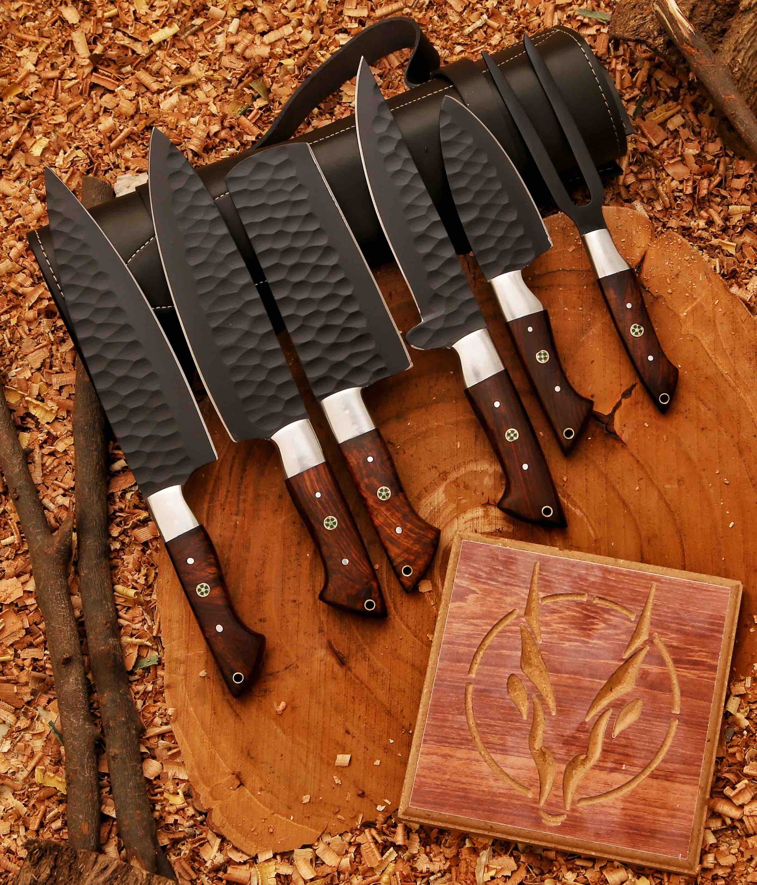 Hand forged 5pcs Damascus steel chef set, Damascus knife set | Inspire ...