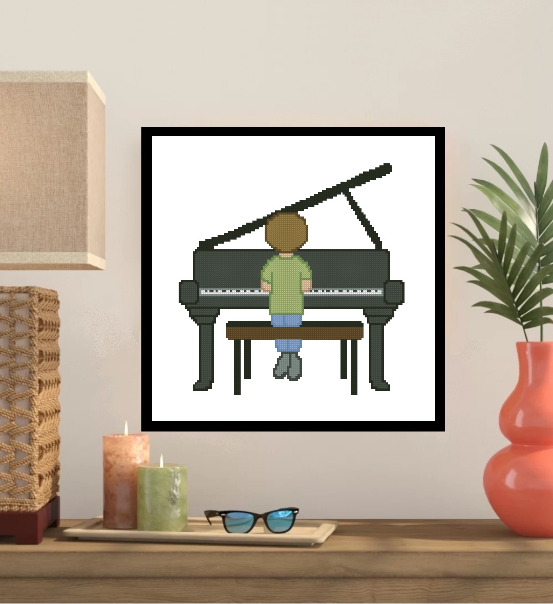Boy at Piano Cross Stitch Pattern -351 | Inspire Uplift