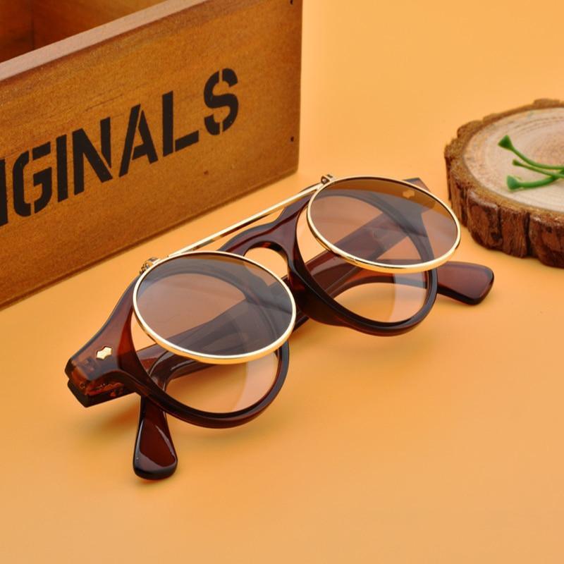 Men Vintage Flat Top Goggles Round Design Metal Retro Glasse | Inspire ...