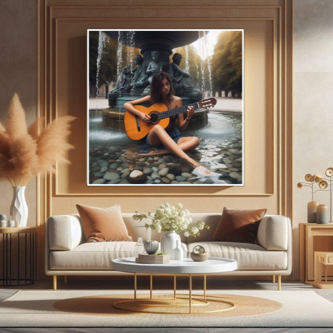 Girl with a guitar at the fountain, digital illustration, ph | Inspire Uplift