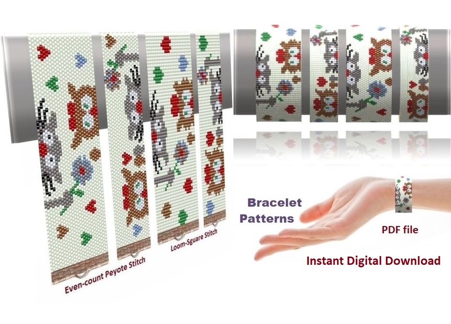 Cuff Bracelet Loom, Even count Peyote Stitch, 4 Patterns, Th | Inspire ...