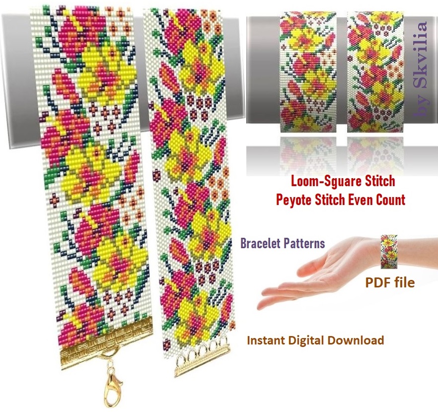 Cuff Bracelet Loom, Even count Peyote Stitch Patterns, Meado | Inspire ...