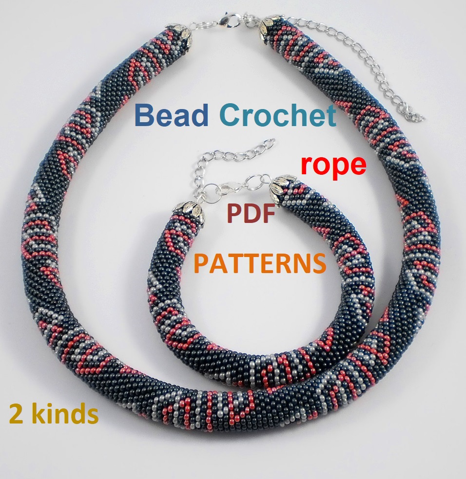 Bead Crochet rope patterns, ZIG-ZAG necklace, bracelet, Slip | Inspire ...