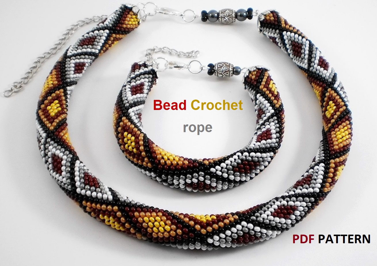Bead Crochet rope patterns, Mosaic necklace and bracelet, Si | Inspire ...