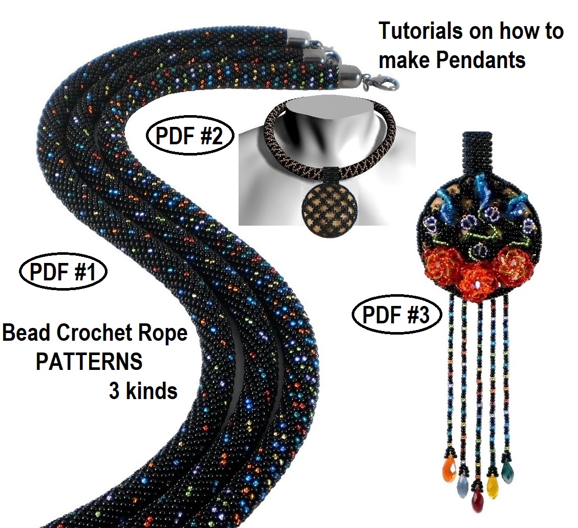 3 pcs Ropes bead crochet patterns + 2 Tutorial pendants, Bea | Inspire ...