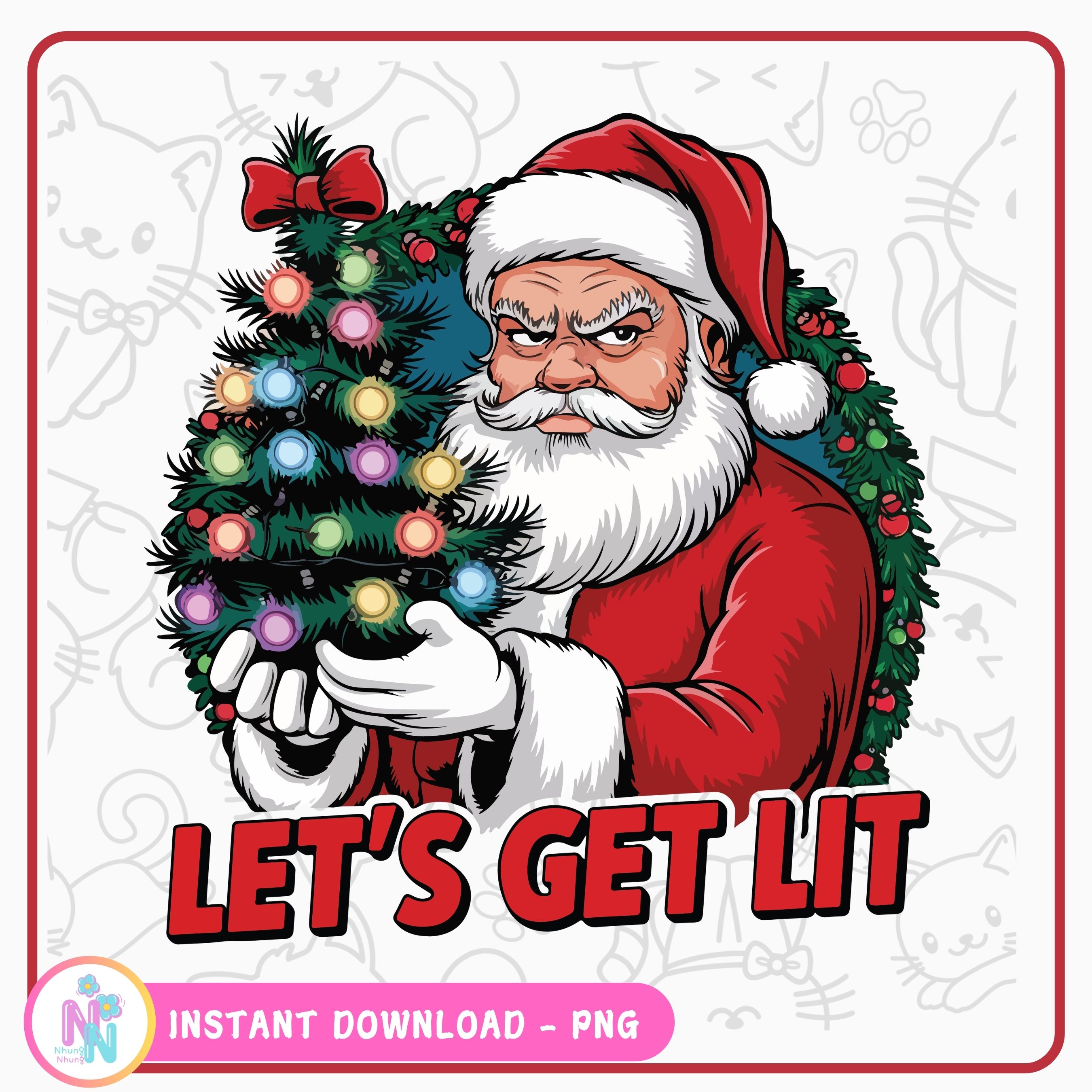 Grumpy Santa Claus with a Christmas Tree PNG | Inspire Uplift