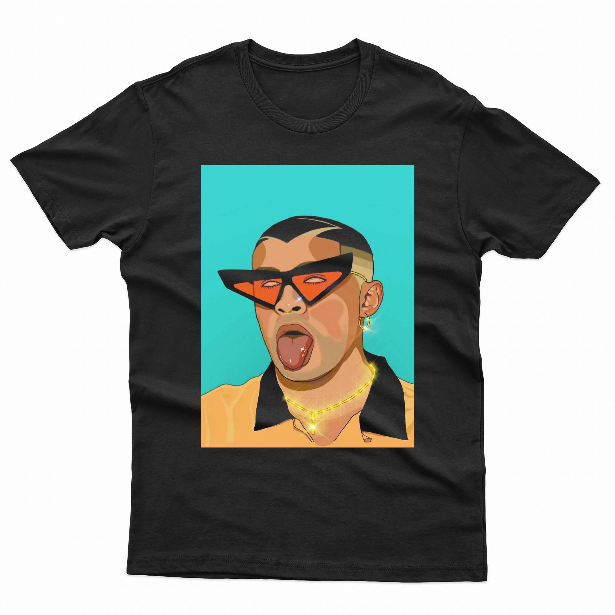 Bad Bunny Gold Chains Cool Glasses T-Shirt | Inspire Uplift