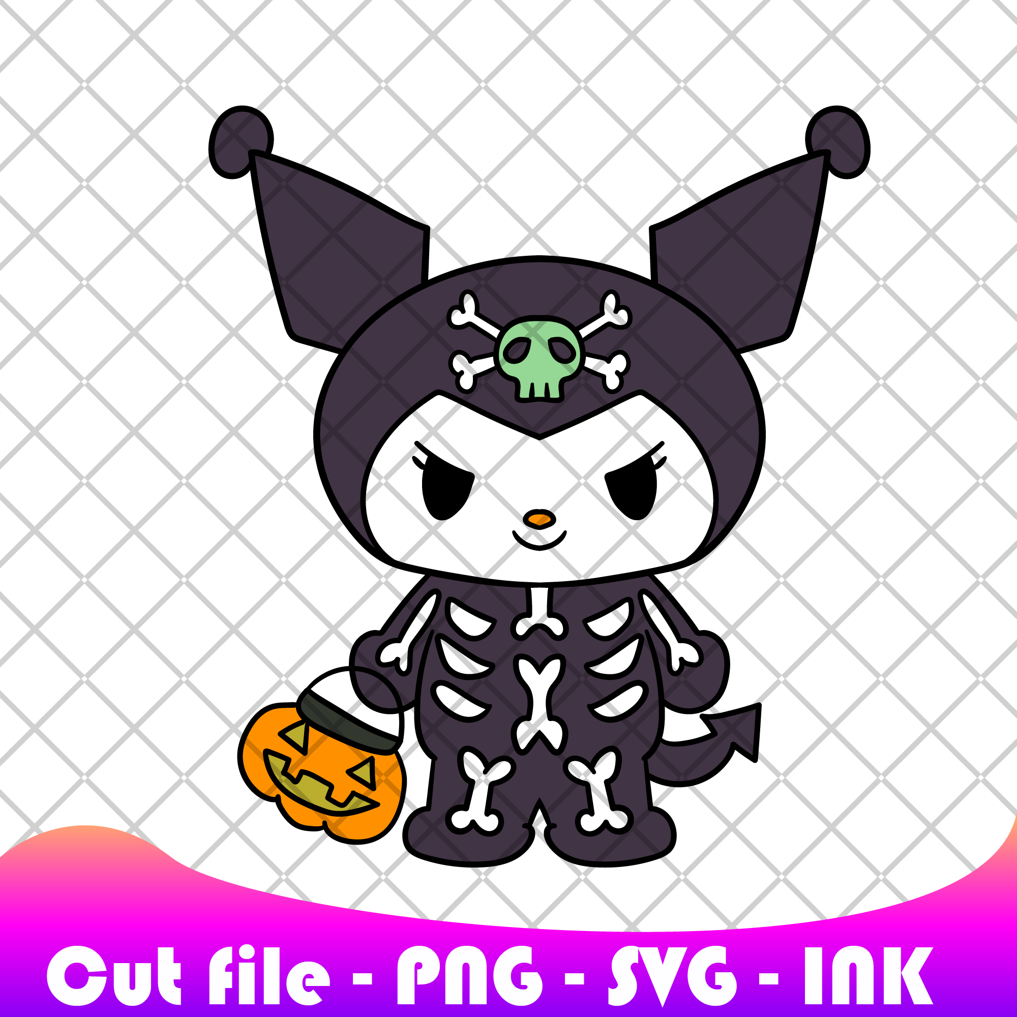 Kuromi Skeleton, SVG, PNG, Ink, coloring pages Printable, Ku | Inspire ...