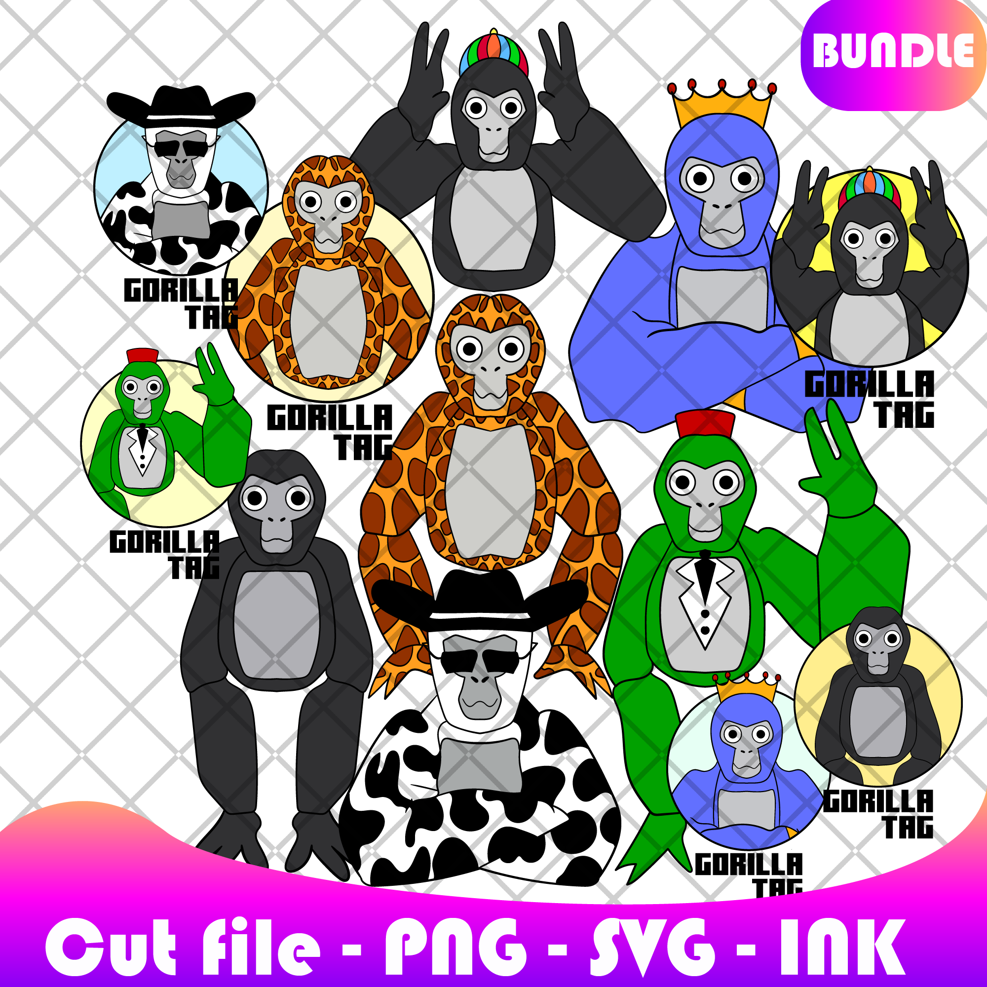 Bundle Gorilla Tag Stickers SVG, PNG, Ink, Gorilla Tag color | Inspire ...