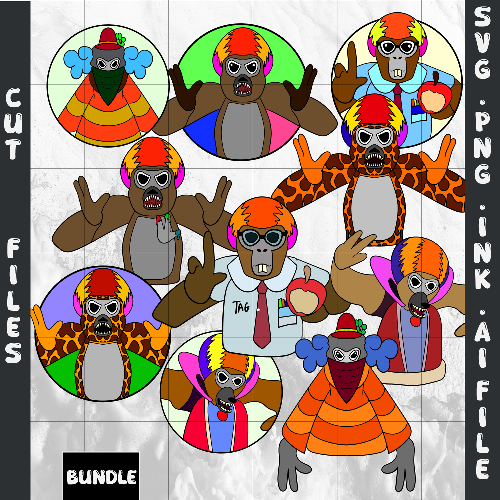 Editable Bundle Gorilla Tag SVG, Gorilla Tag PNG Coloring pa | Inspire ...
