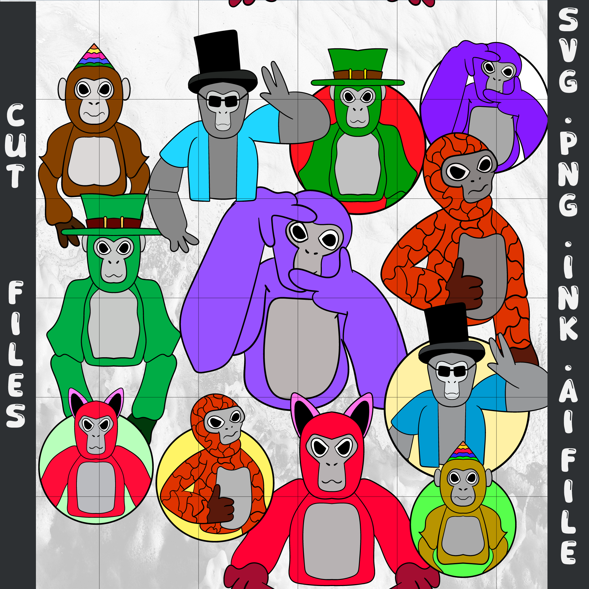Editable Bundle Gorilla Tag SVG, Gorilla Tag PNG Coloring pa | Inspire ...