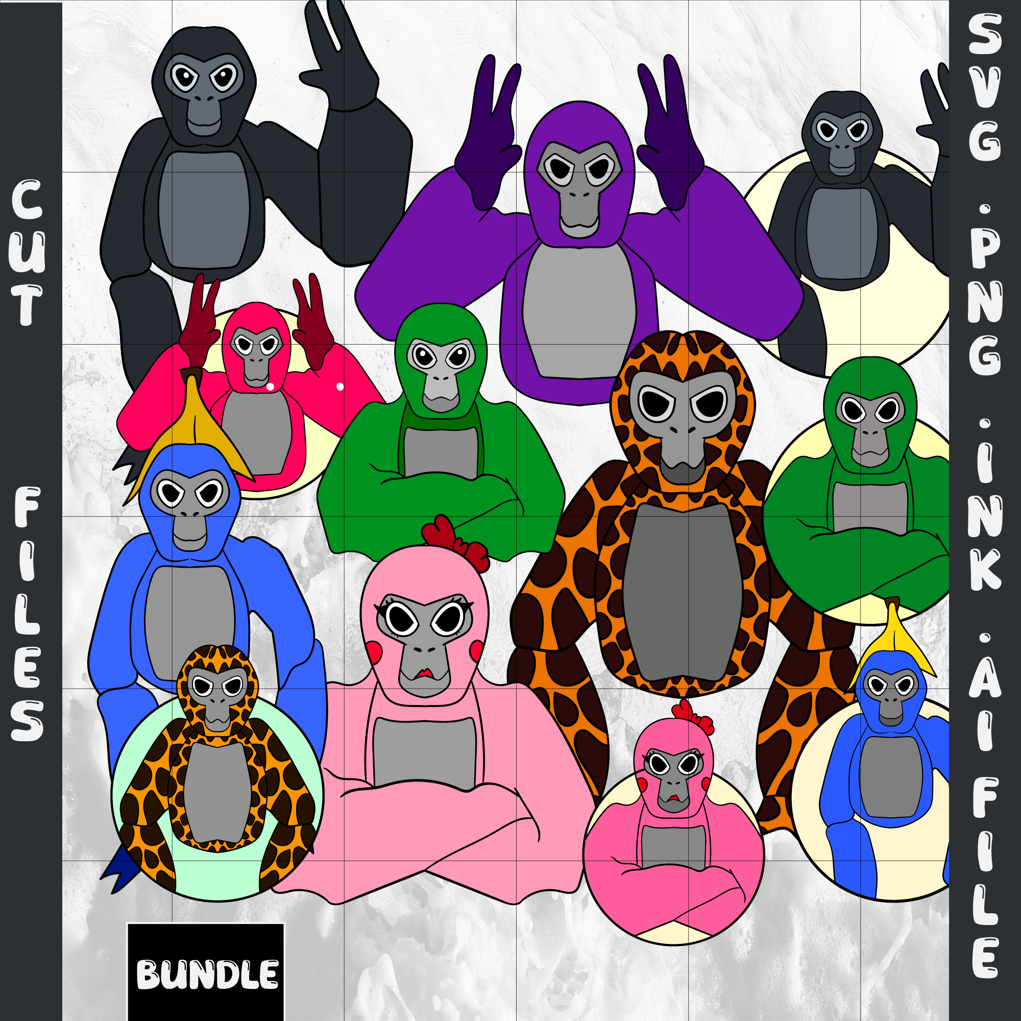 Editable Bundle Gorilla Tag SVG, Gorilla Tag PNG Coloring pa | Inspire ...