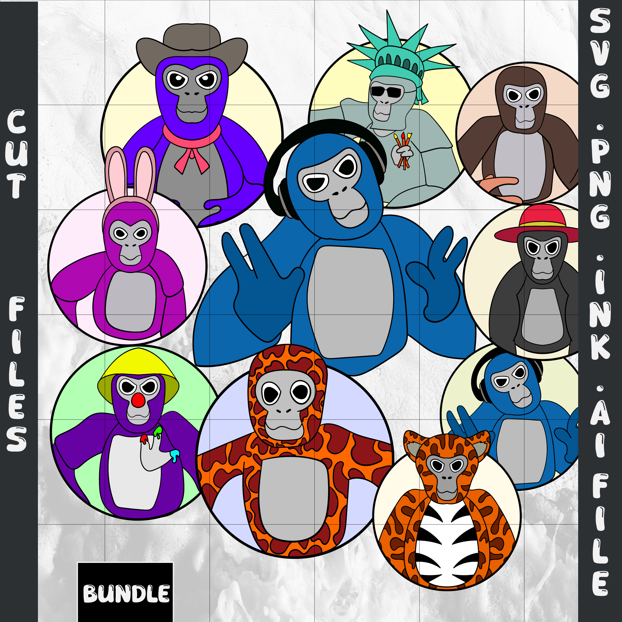 Bundle Editable Gorilla Tag SVG, Gorilla Tag PNG, Coloring p | Inspire ...