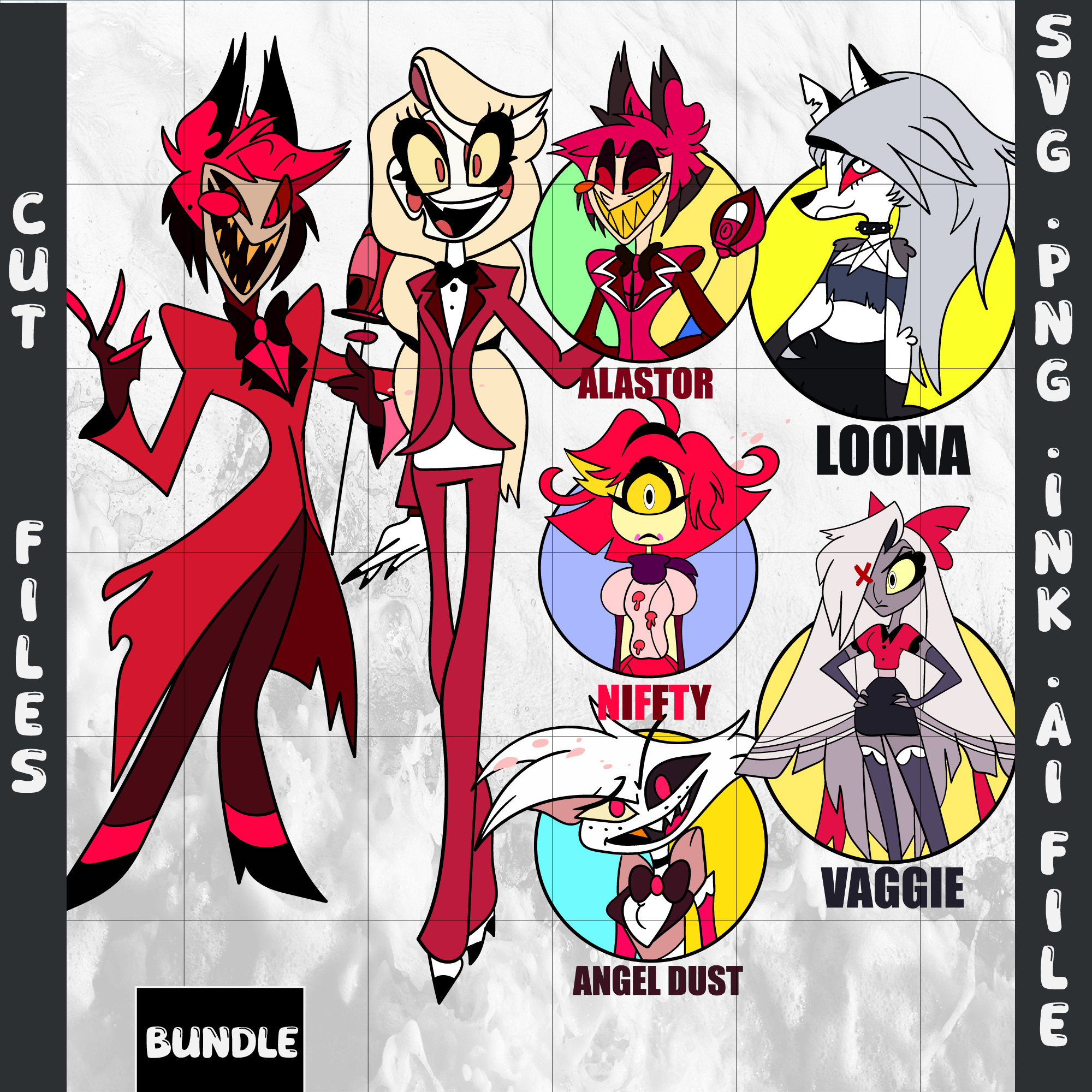 Editable Hazbin Hotel SVG, Alastor Sticker, Loona Sticker, V | Inspire Uplift