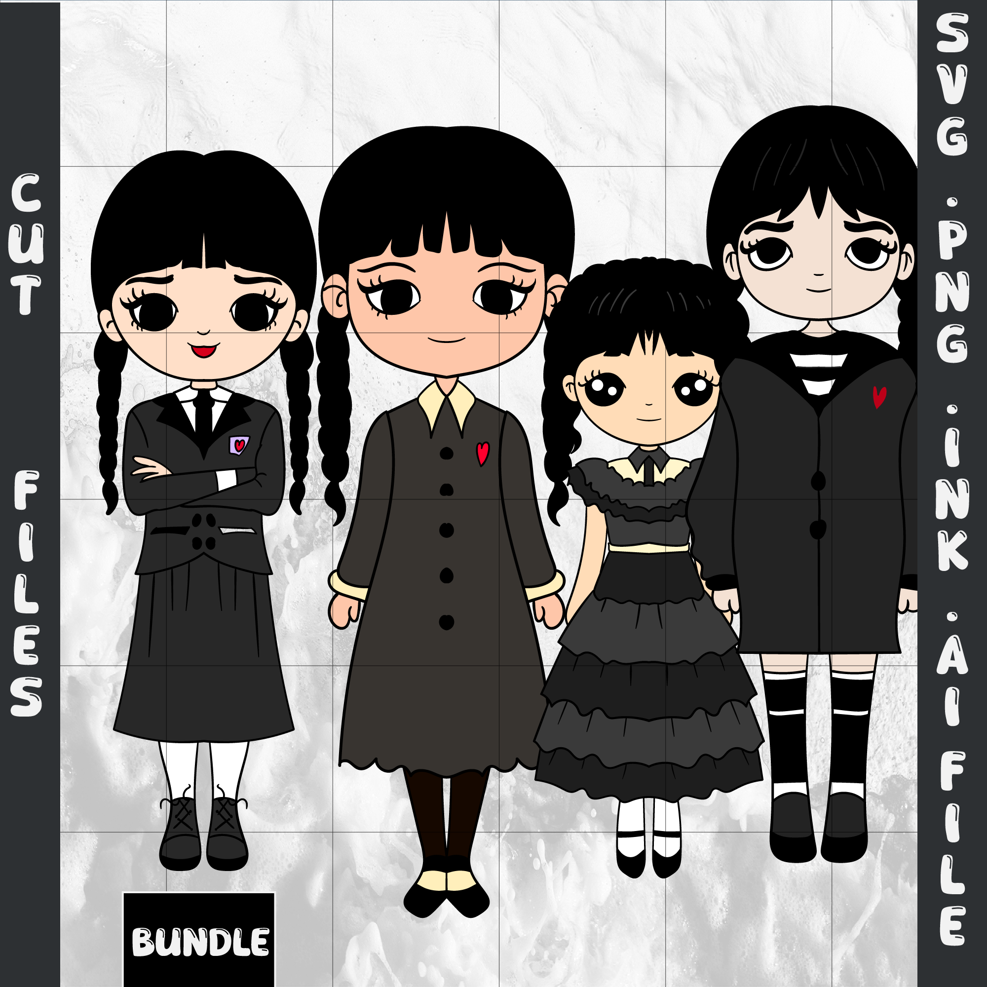 Wednesday Addams Outline Svg | Inspire Uplift