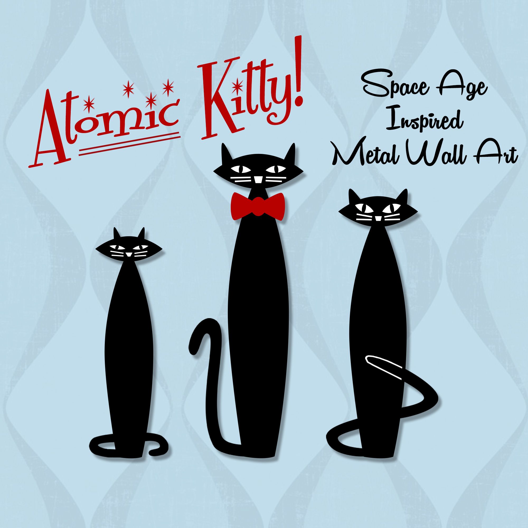 Atomic Kitty Family! Black Metal MCM Cat Wall Decor Art - Mi | Inspire ...