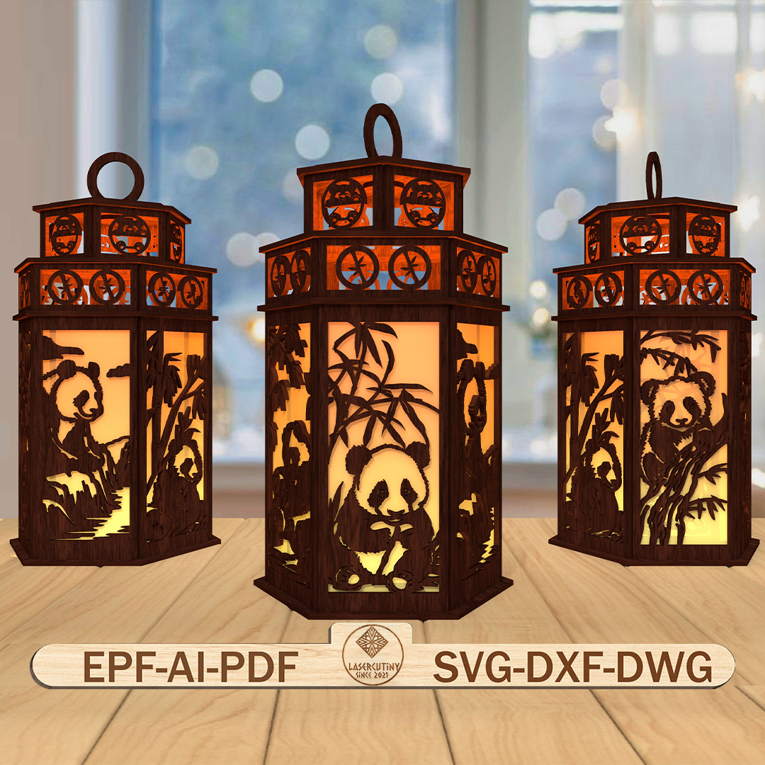 3D Cute Panda Lantern Laser Cut File,Panda scene lantern svg | Inspire ...