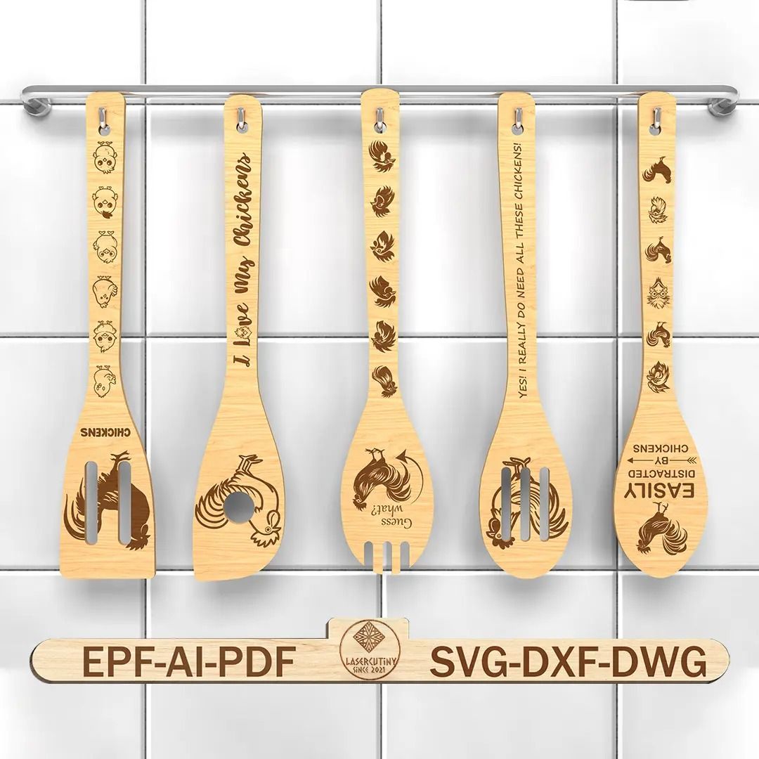 Rooster Wooden Spoons svg, Chicken lovers svg, Kitchen Gift | Inspire ...