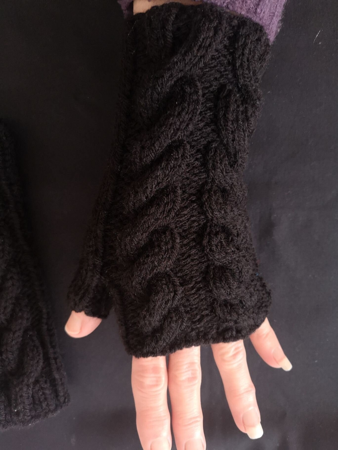 Black Handmade Twist Knit Fingerless Texting Writing Gloves | Inspire ...
