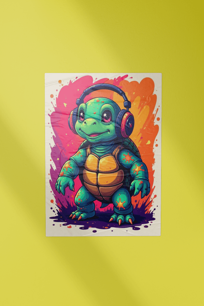 Colorful Turtle Wall Art Whimsical Headphone Turtle Print Fu | Inspire ...