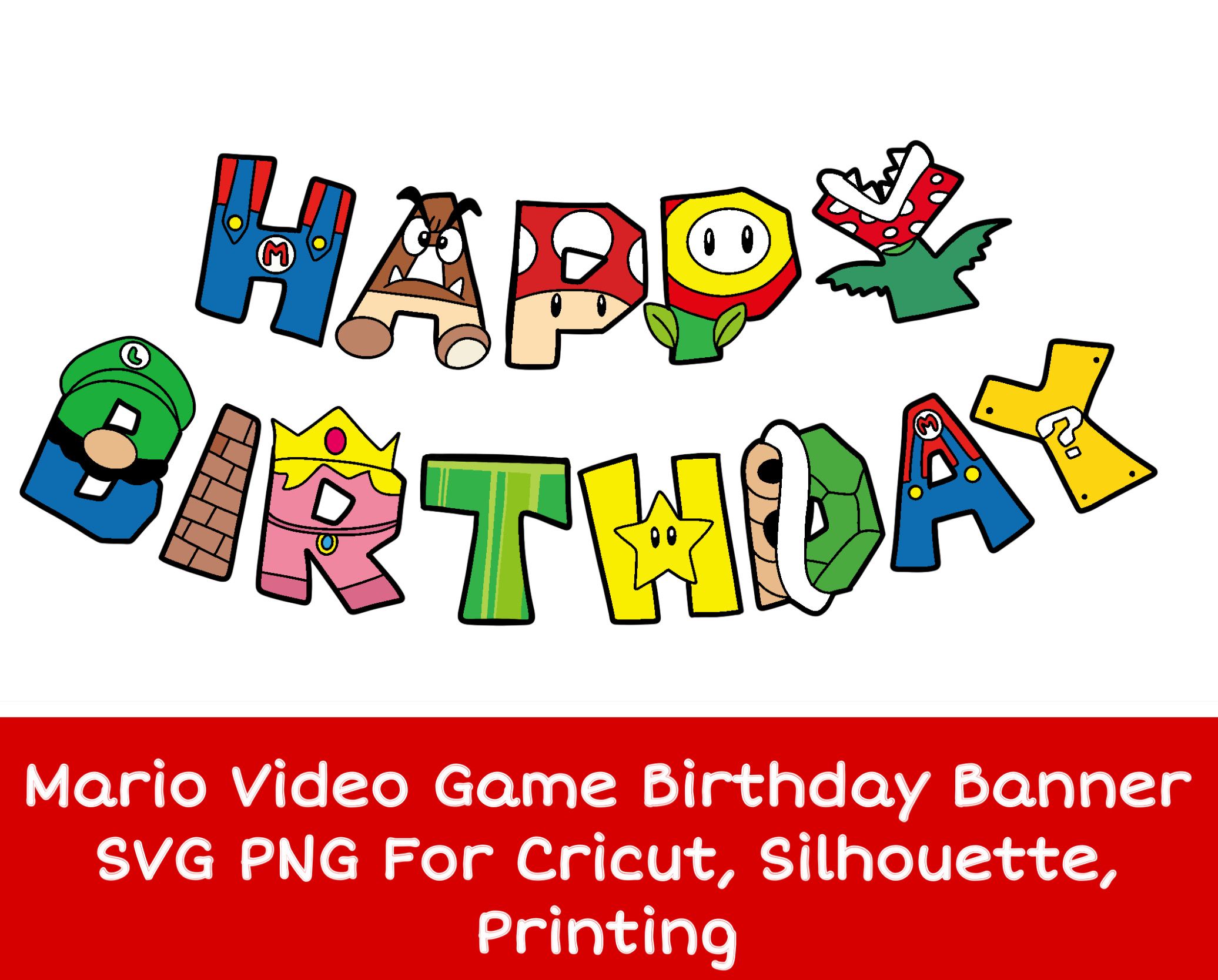 Super Mario Birthday Banner PNG Files for Cricut, Silhouette | Inspire ...