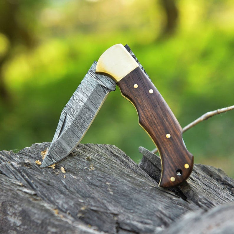 Handmade Damascus Folding Knife for Men - Damascus Hunting K | Inspire ...
