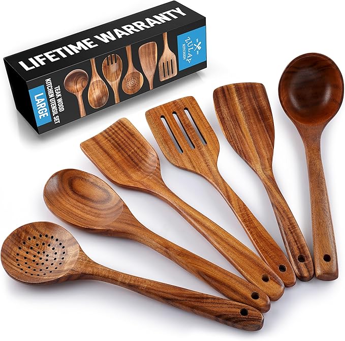 6-Piece Wooden Spoon Set for Cooking - Smooth Teak Wooden Ut | Inspire ...