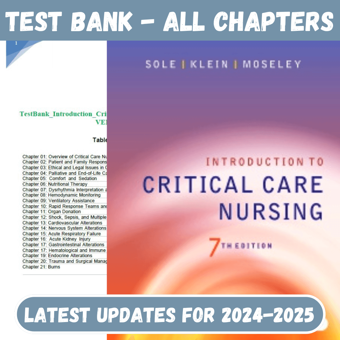 Test Bank for Introduction to Critical Care Nursing 7th Edit | Inspire ...