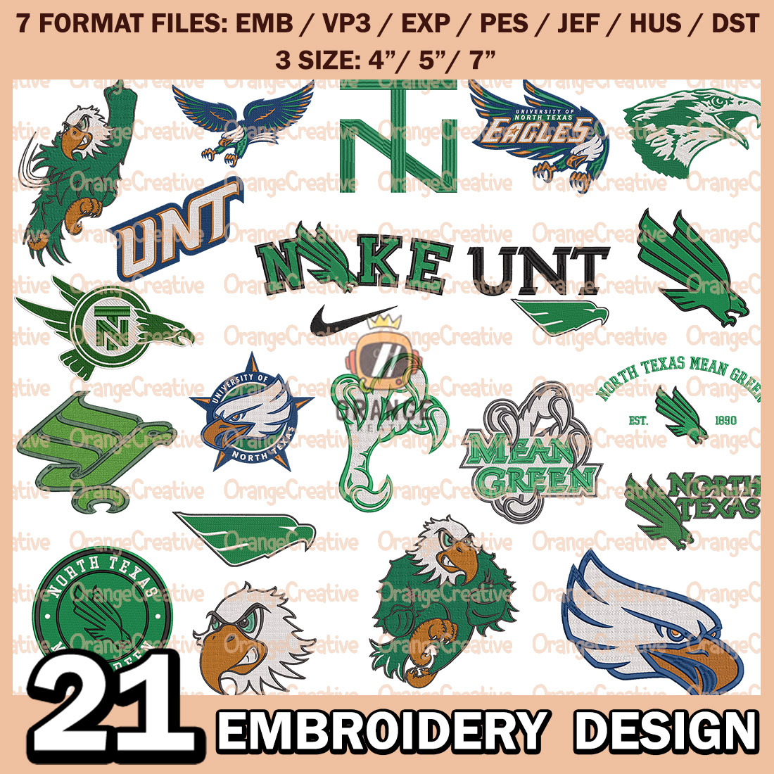 21 North Texas Mean Green Logo Bundle Emb files, NCAA Bundle | Inspire ...