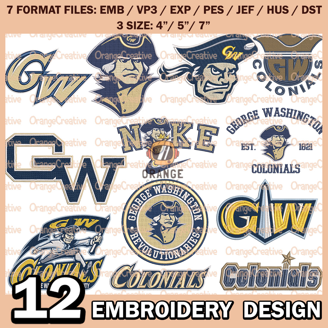 12 George Washington Colonials Logo Bundle Emb files, NCAA T | Inspire ...