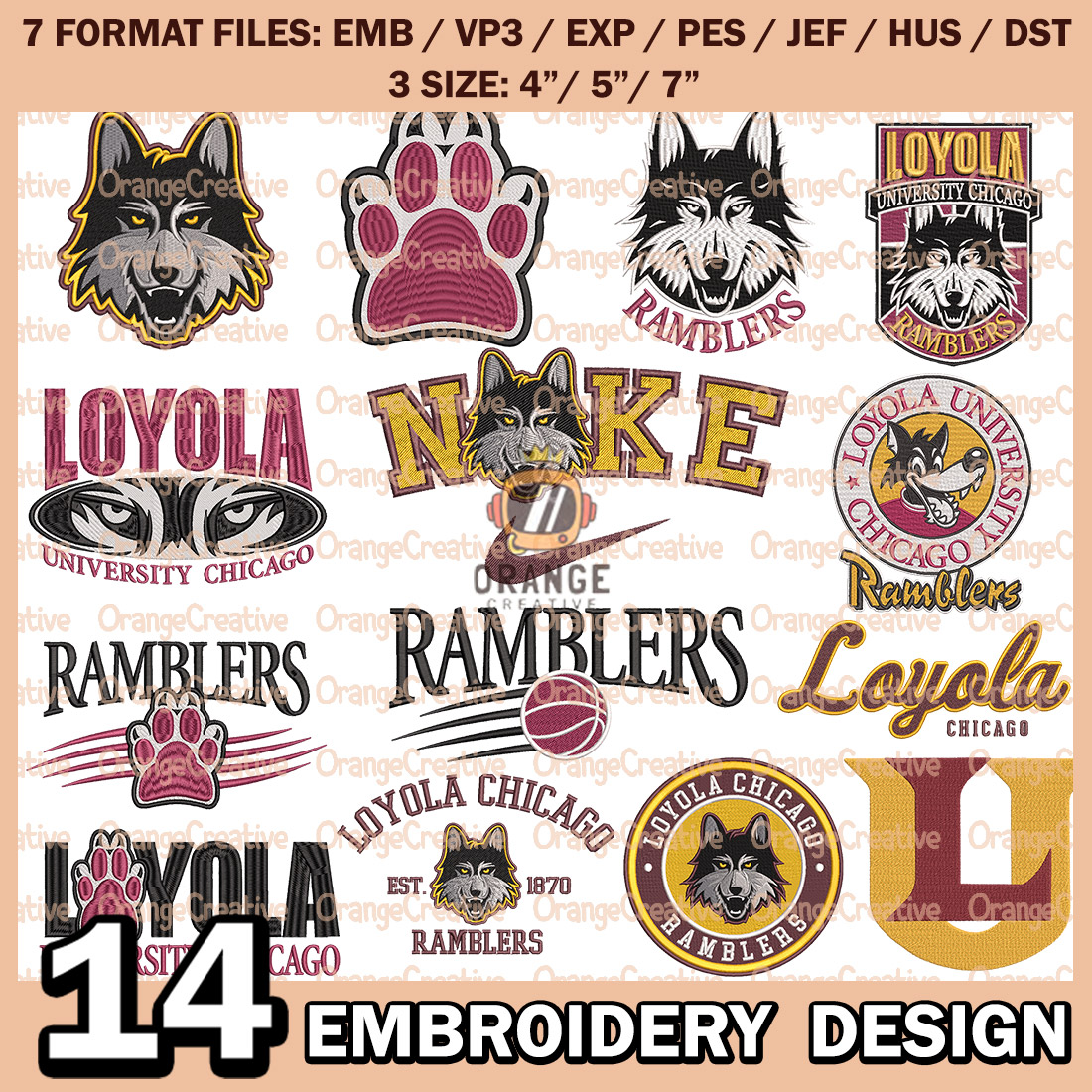 14 Loyola Chicago Ramblers Logo Bundle Emb files, NCAA Team | Inspire ...