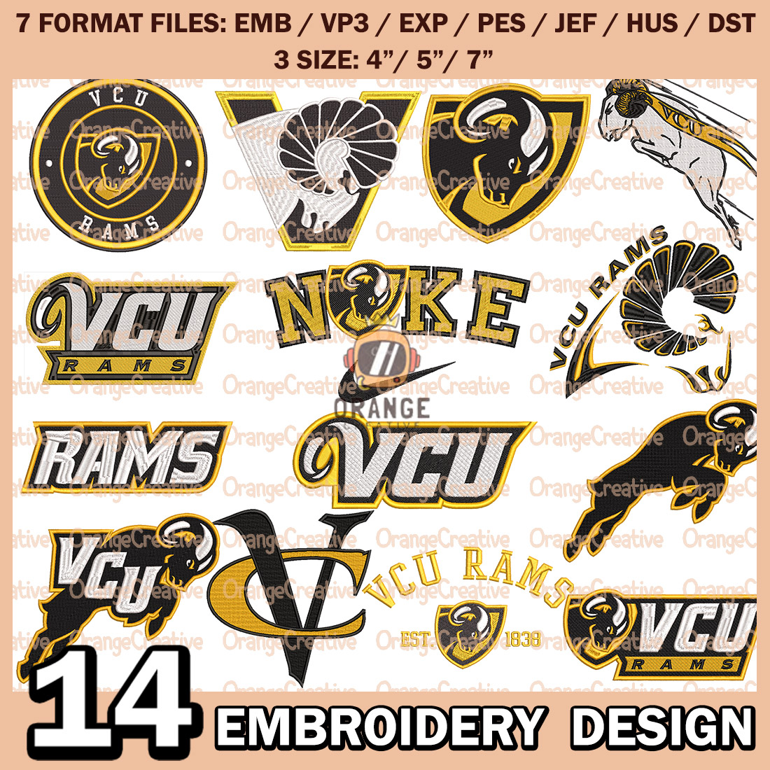 14 VCU Rams Logo Bundle Emb files, NCAA VCU Rams Team Bundle | Inspire ...