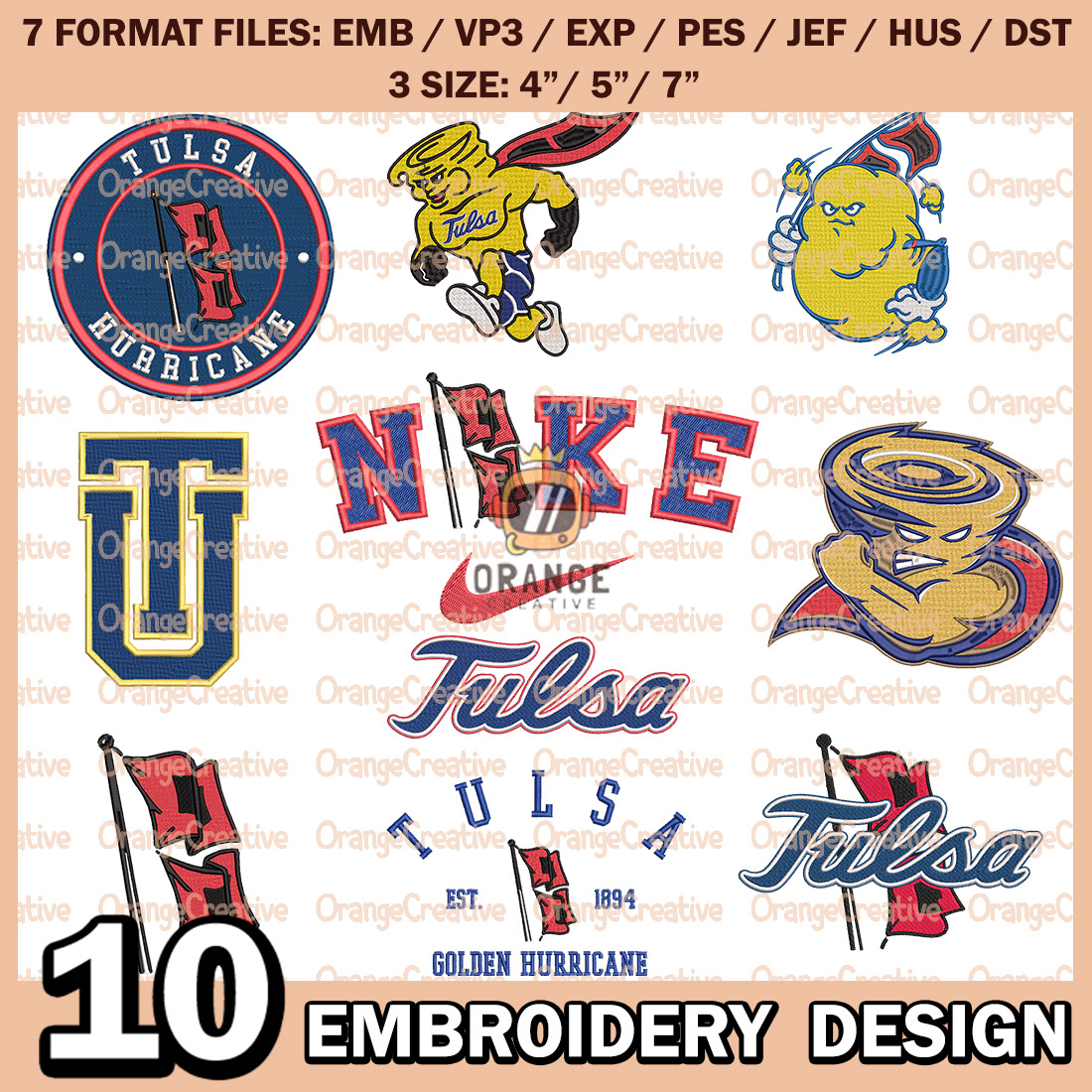 10 Tulsa Golden Hurricane Logo Bundle Emb files, NCAA Bundle | Inspire ...