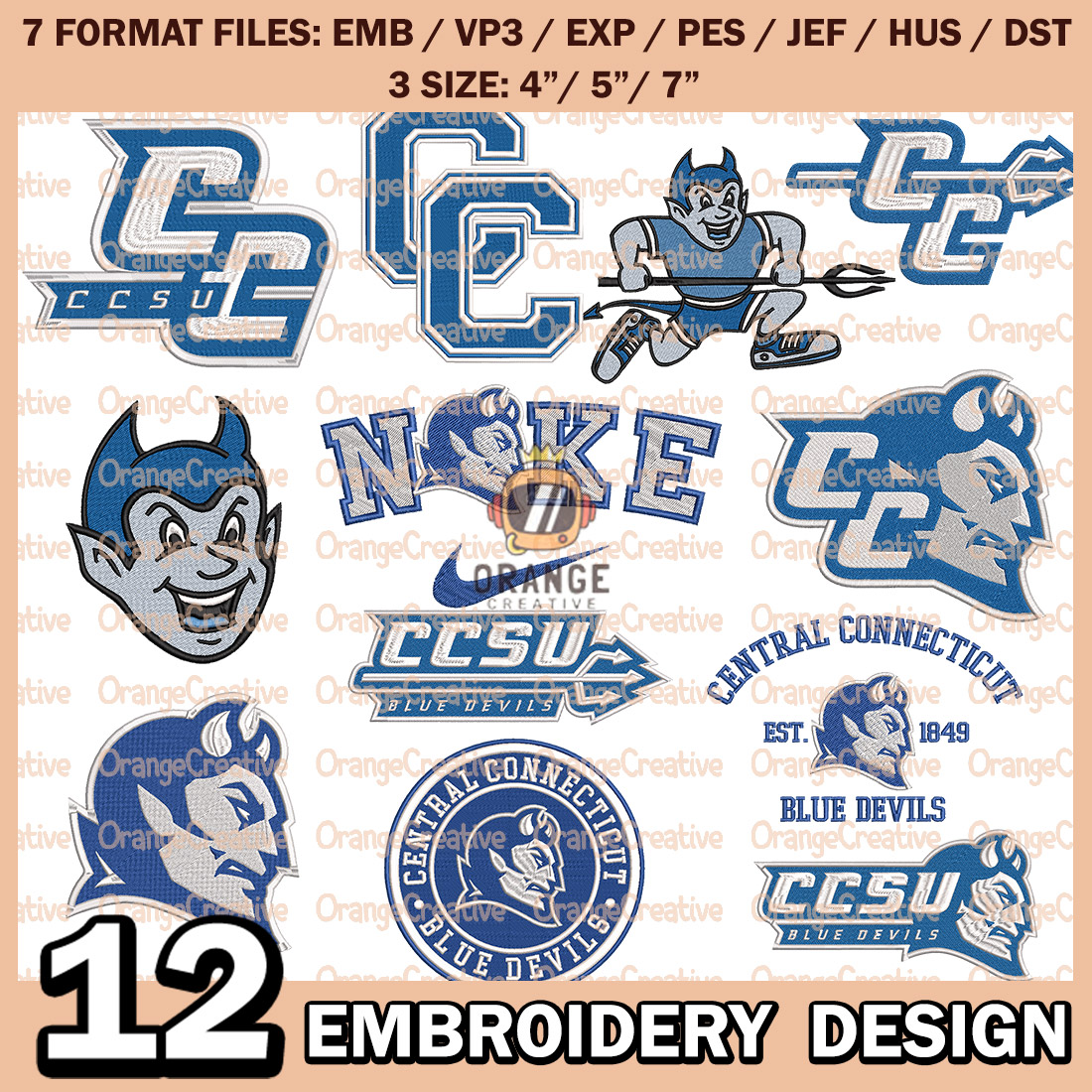 12 Central Connecticut Blue Devils Logo Bundle Emb files, NC | Inspire ...