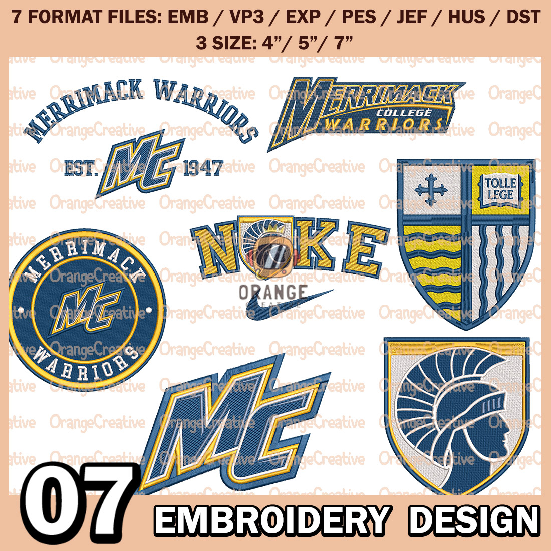 7 Merrimack Warriors Logo Bundle Emb files, NCAA Merrimack B | Inspire ...