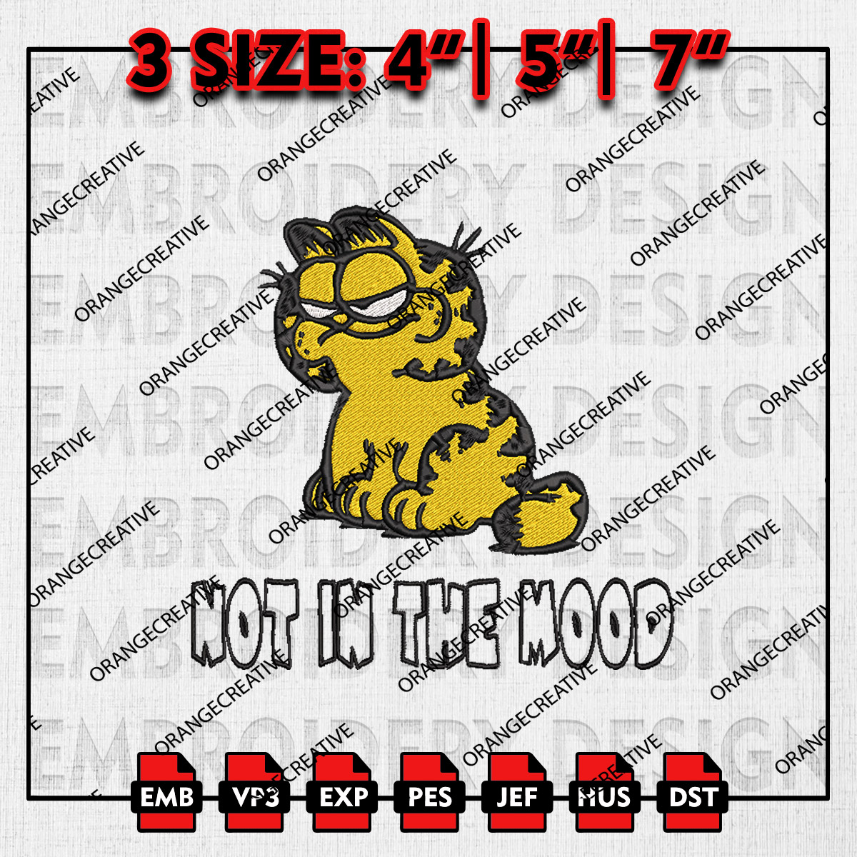 Not In The Mood Garfiled Cat Emb Design, Garfield Embroidery | Inspire ...