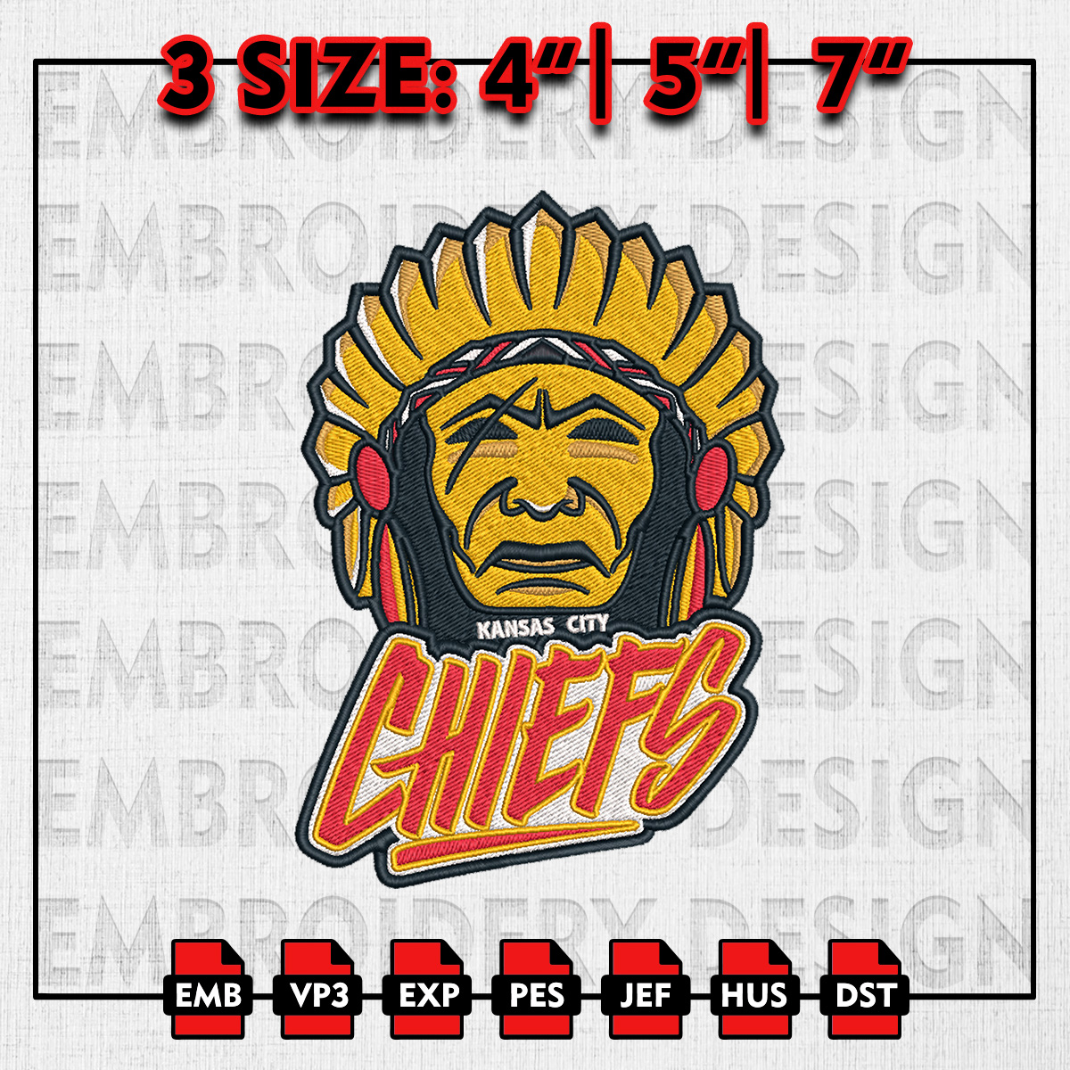 NFL Chiefs Team Logo Embroidery Files, NFL Teams, Kansas Cit | Inspire ...