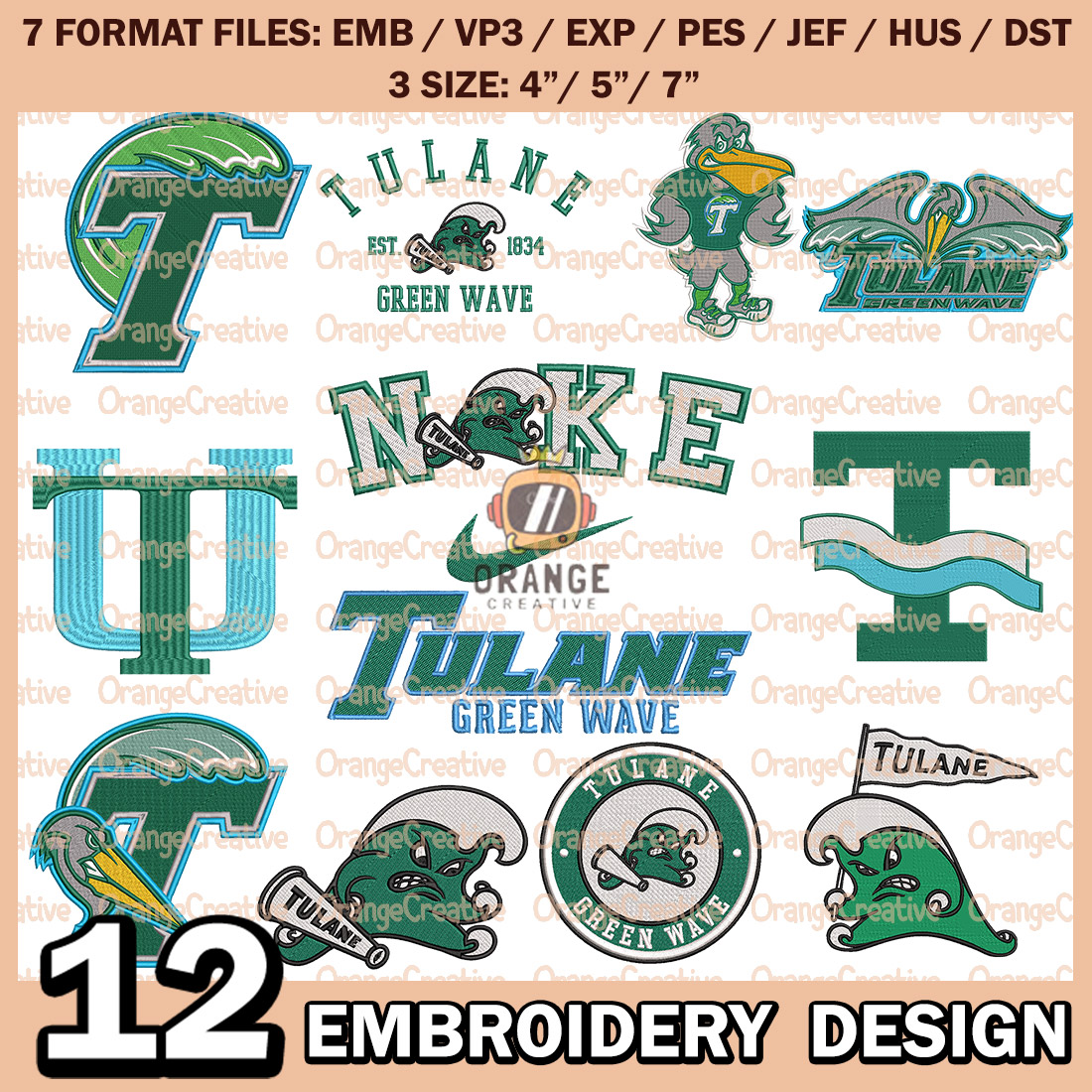12 Tulane Green Wave Logo Bundle Emb files, NCAA Bundle Embr | Inspire ...