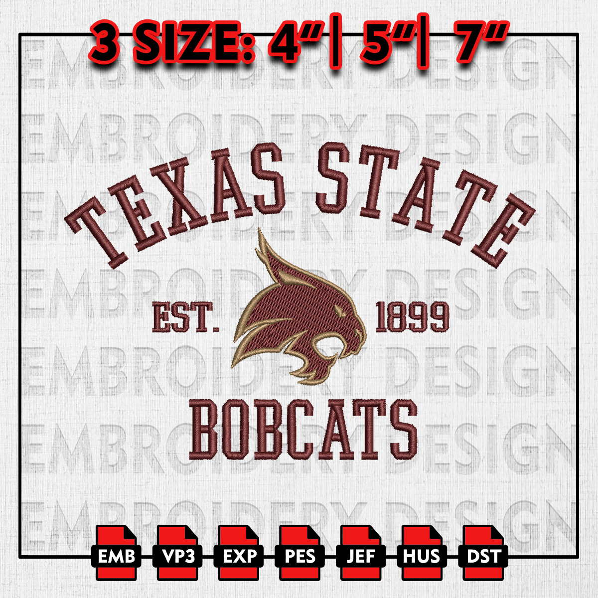 NCAA Texas State Bobcats Embroidery files, NCAA Embroidery D | Inspire ...