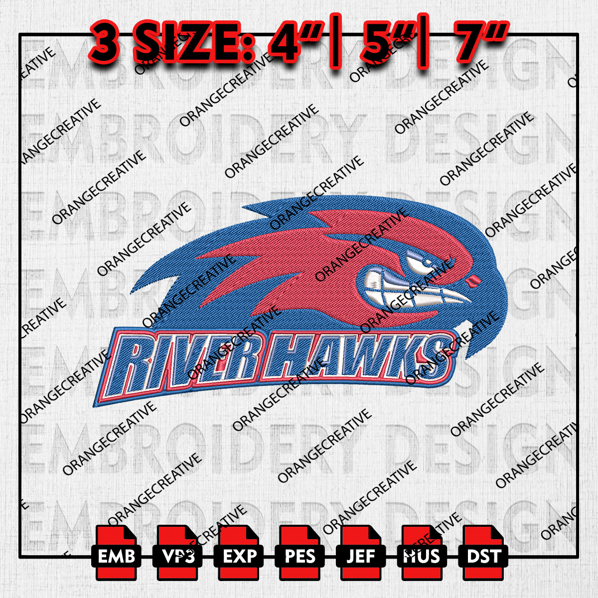 UMass Lowell River Hawks Mascot Logo Emb files, NCAA Embroid | Inspire ...