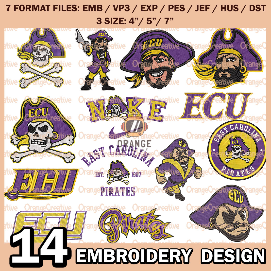 14 East Carolina Pirates Logo Bundle Emb files, NCAA Embroid | Inspire ...