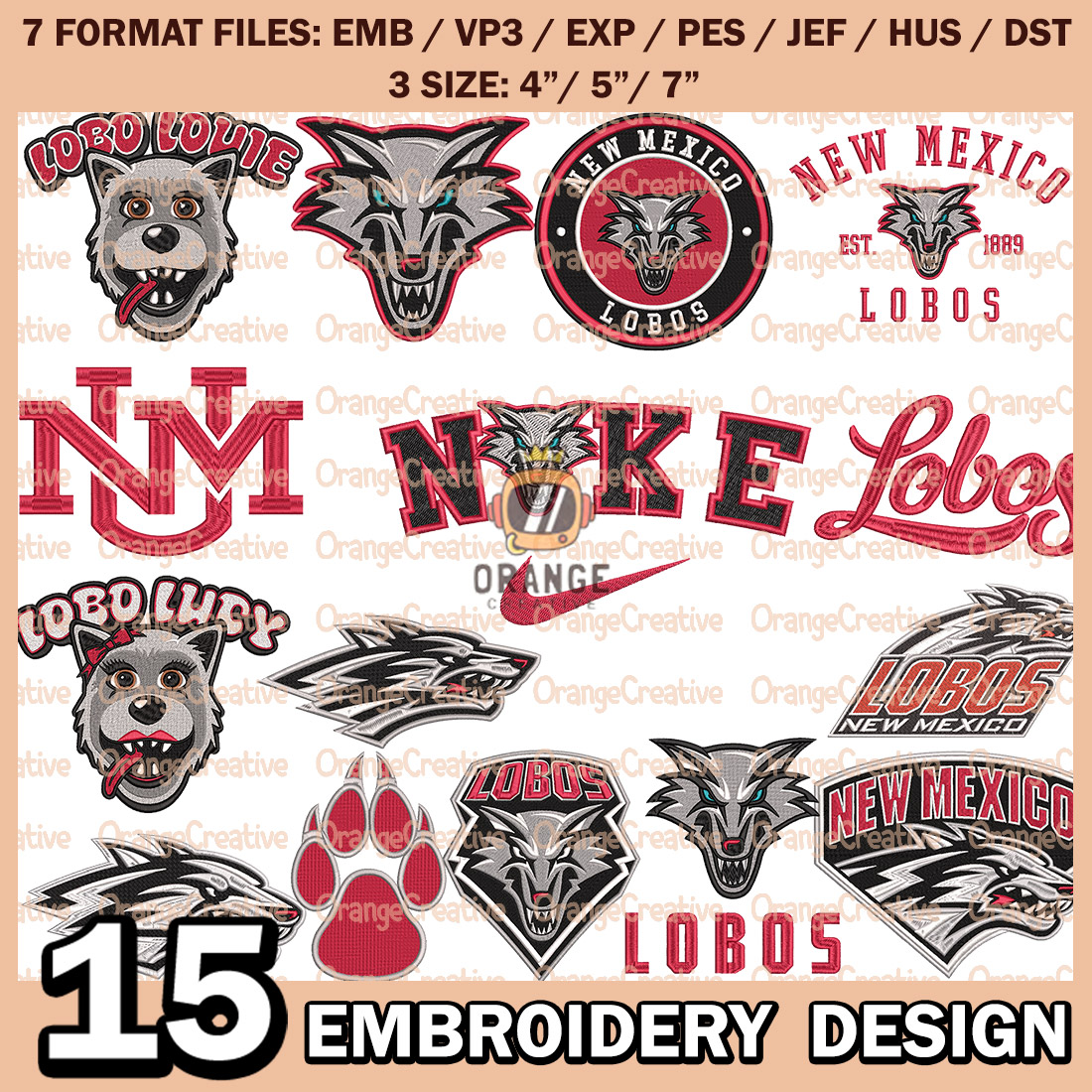 15 New Mexico Lobos Logo Bundle Emb files, NCAA Bundle Embro | Inspire ...
