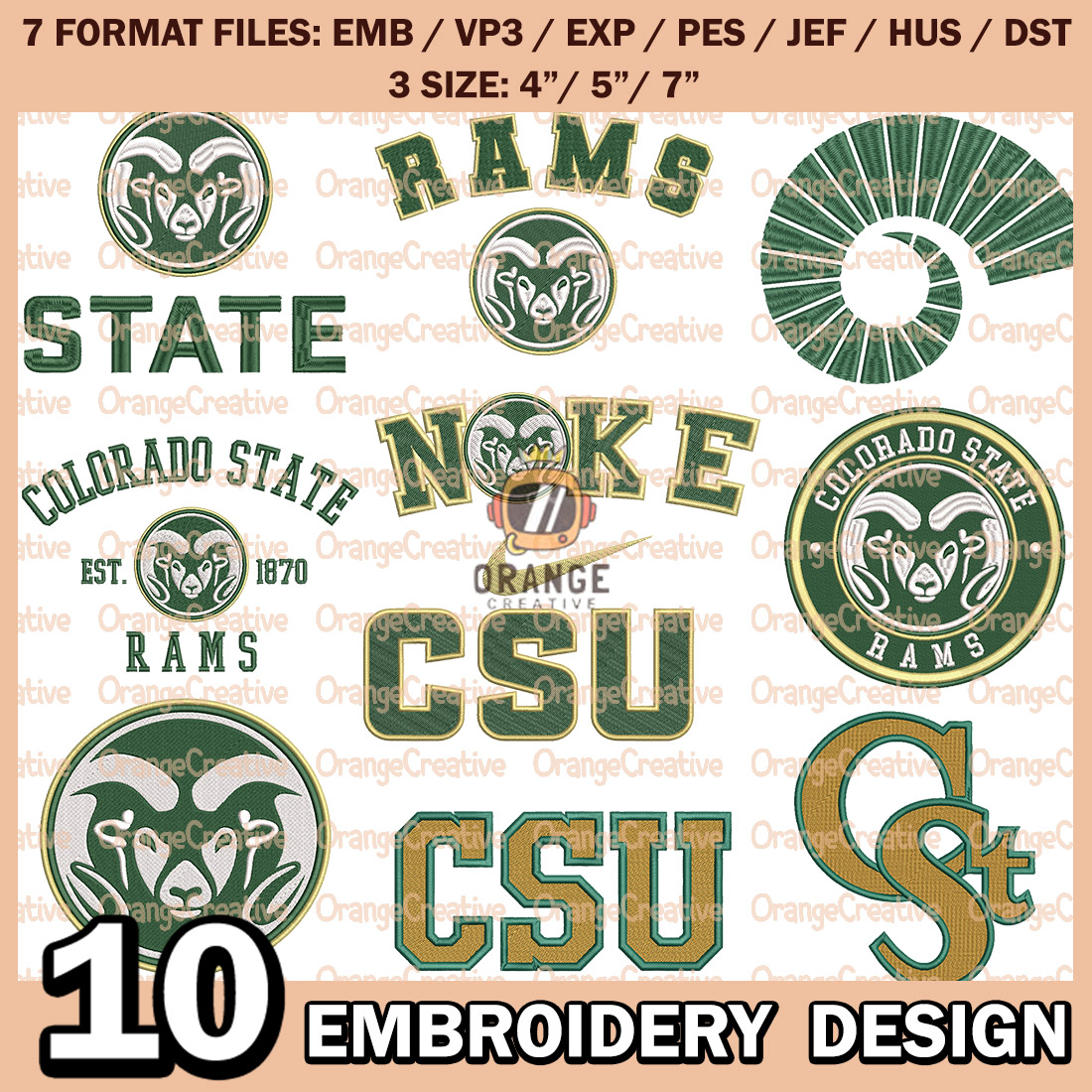 10 Colorado State Rams Logo Bundle Emb files, NCAA Bundle Em | Inspire ...