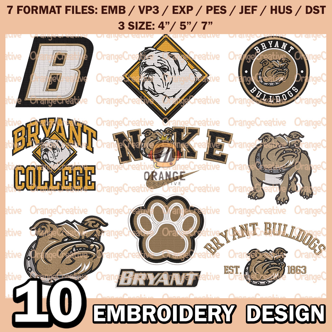 10 Bryant Bulldogs Logo Bundle Emb files, NCAA Bundle Embroi | Inspire ...
