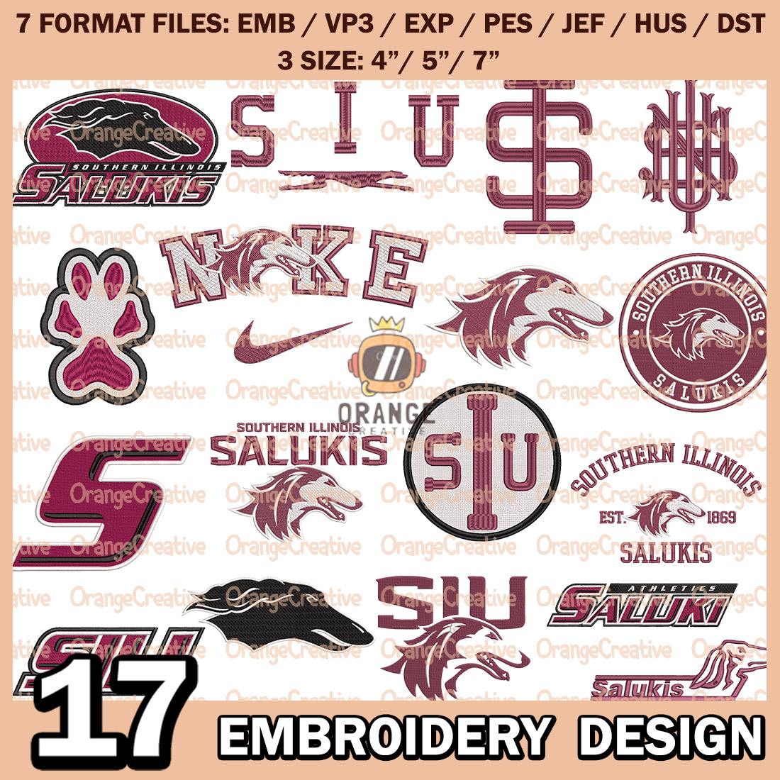 17 Southern Illinois Salukis Logo Bundle Emb files, NCAA Bun | Inspire ...