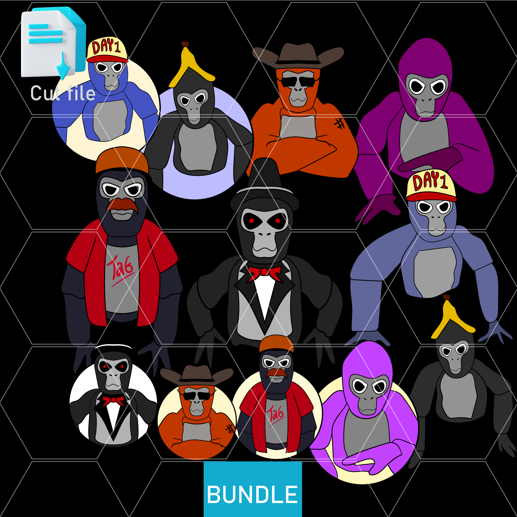 Editable Bundle Vector Characters,Gorilla Tag SVG, Gorilla T | Inspire ...