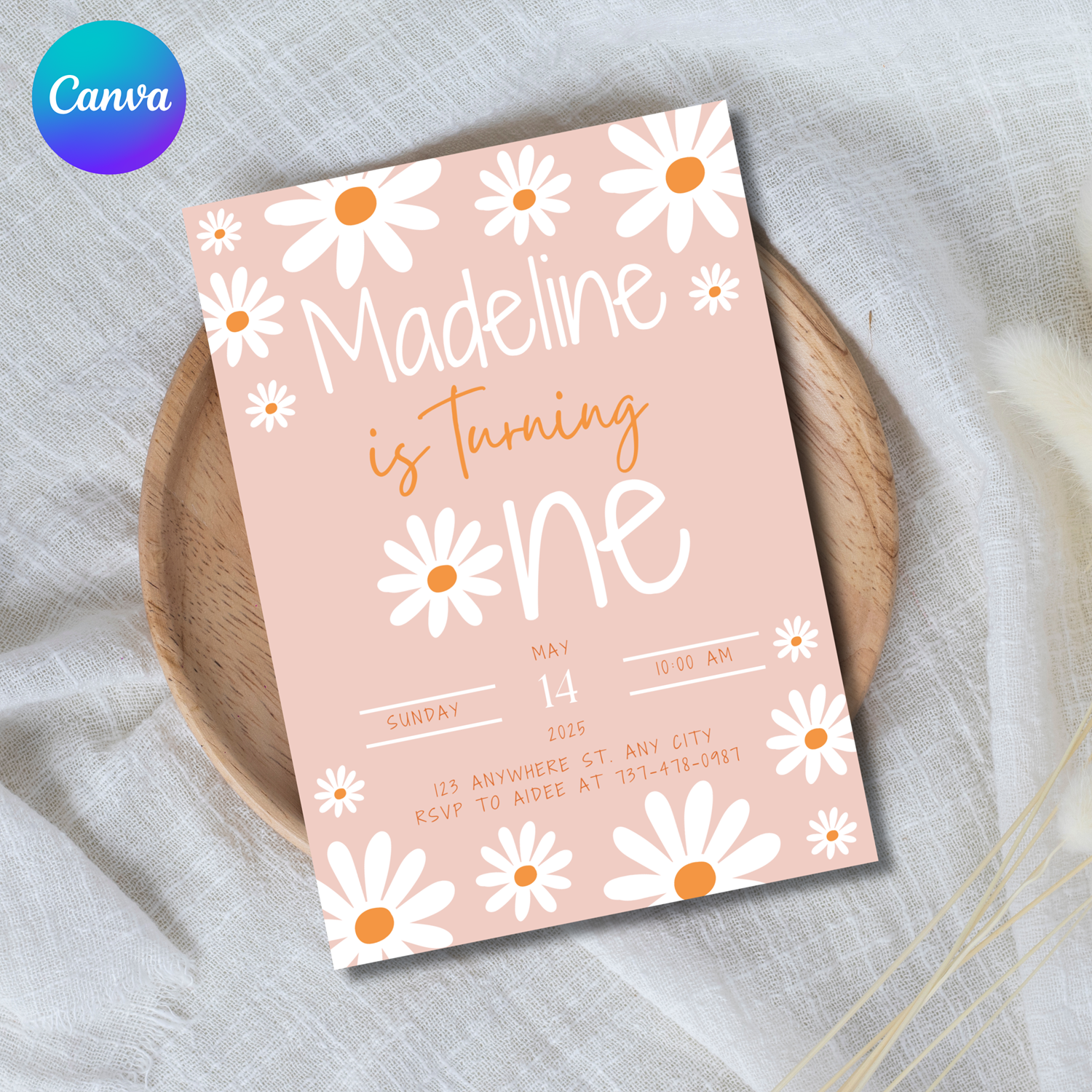 Daisy Floral Birthday Invitation Template – Canva Editable 1 | Inspire ...