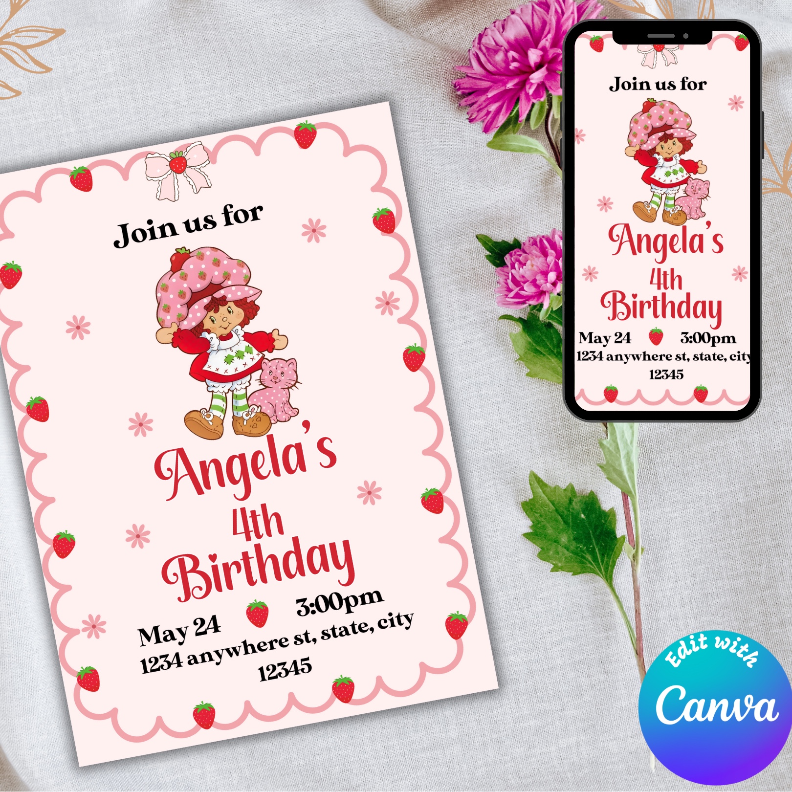 Customizable Strawberry Shortcake Birthday Invitation | Inst | Inspire ...