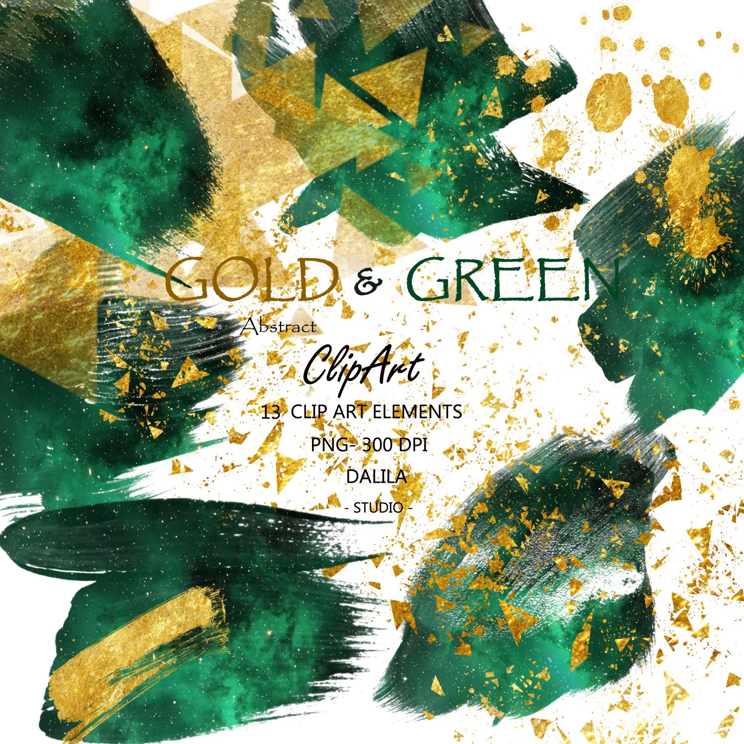 Green Watercolor Splashes Gold Brushes Clipart Wedding Clipa | Inspire ...
