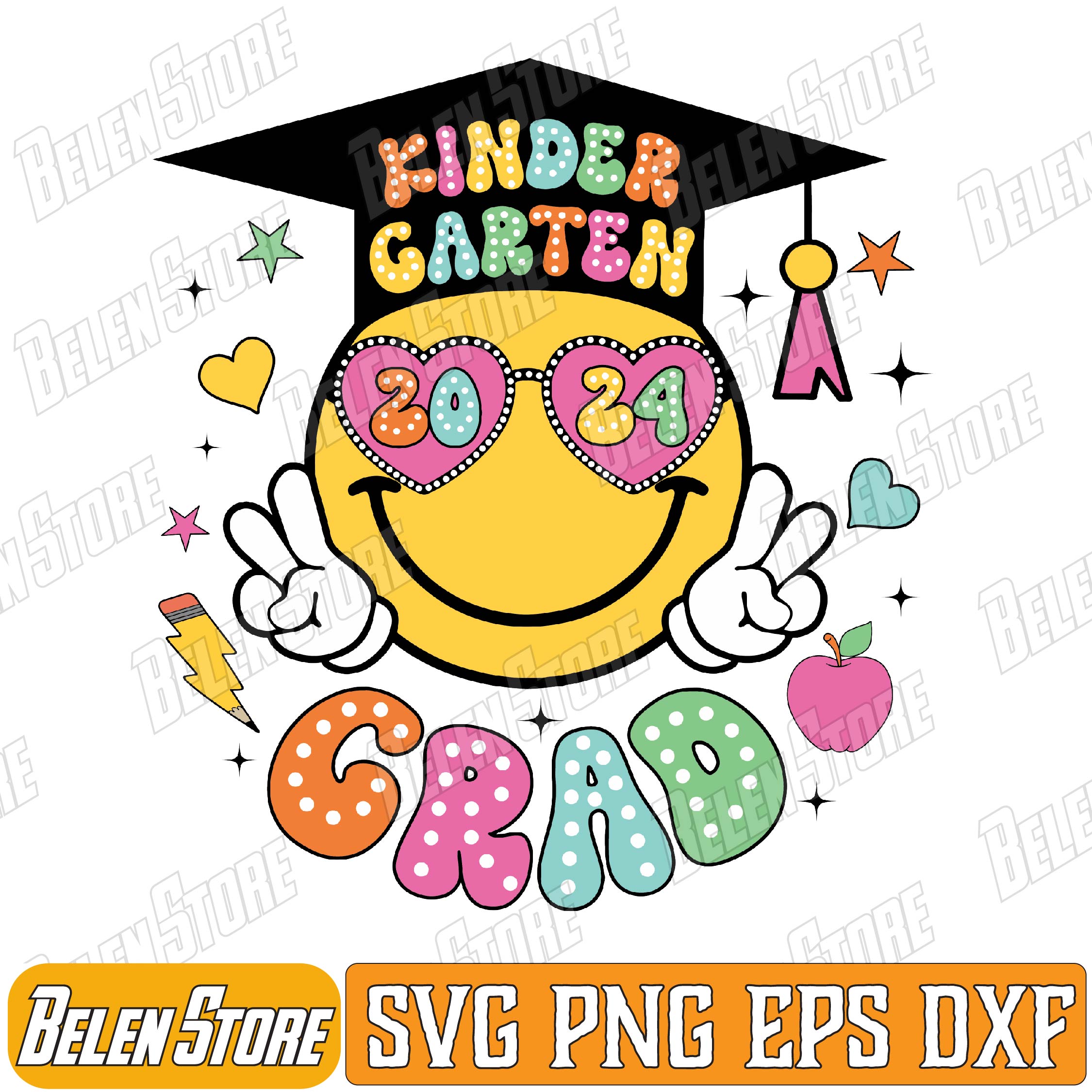 Groovy Kindergarten Graduate Happy Face Graduation 2024 Grad - Inspire ...